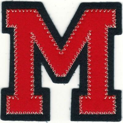 Red Felt Varsity Letter M Patch Iron On (2 1/2" in) Navy Blue Border | eBay