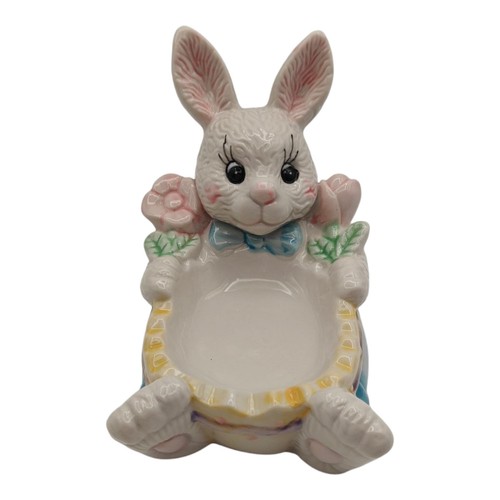Ceramic Easter Bunny Soap Dish Trinket Candy Vintage Pink Blue White ...