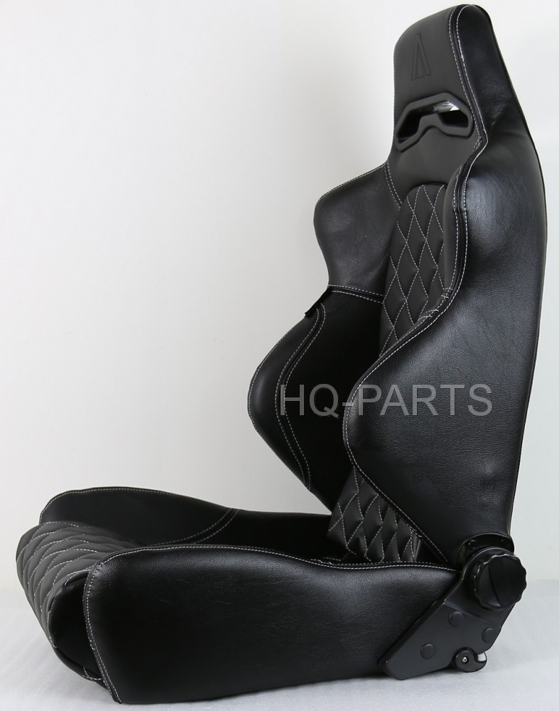 2 TANAKA BLACK PVC LEATHER RACING SEATS RECLINABLE + DIAMOND STITCH ...