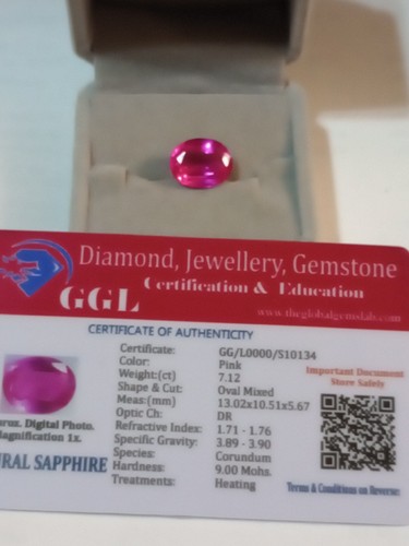 NATURAL EARTHMINED GGL CERTIFIED GEM TESTED HEATED OVAL PINK SAPPHIRE 7 ...