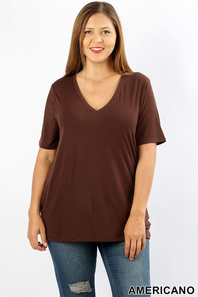 1X 2X 3X Women V-Neck T-Shirt Short Sleeve Soft Stretch Basic Tee Plus ...