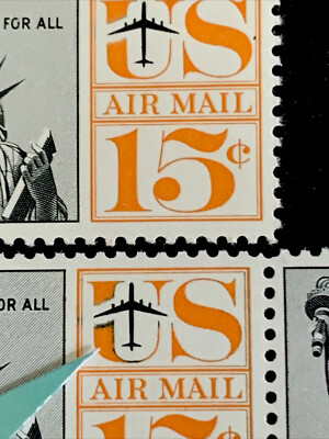 51737 US Stamp Sc #C63 15c Black Ink Plate Block Errors MNHOG Nice EFO ...