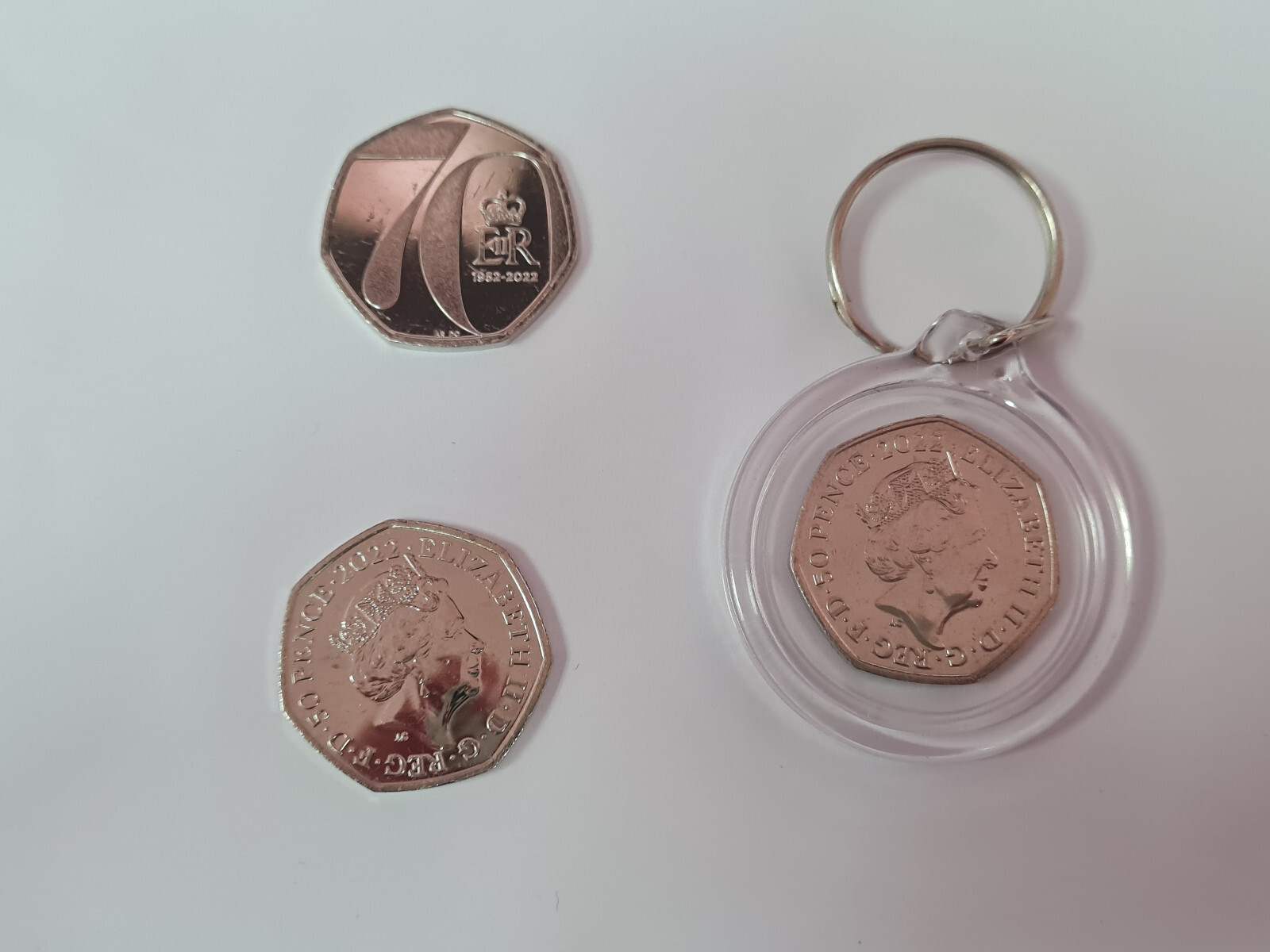 50p Coin Keyring Queens 70th Platinum Jubilee New King Charles from a ...