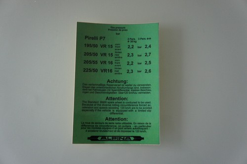 Alpina B7 B9 B11 B10 tire pressure sticker | eBay