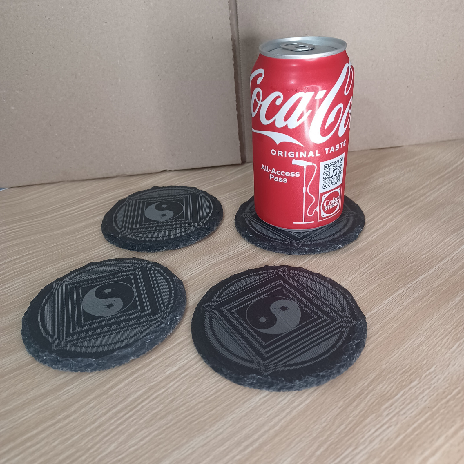 Yin Yang Round Natural Slate Coasters 4 inch with no scratch felt tabs ...