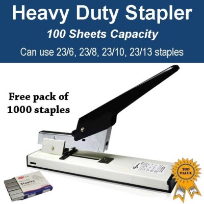 Heavy Duty Home Office Stapler 100 sheets capacity - Inc Pack of 1000 ...