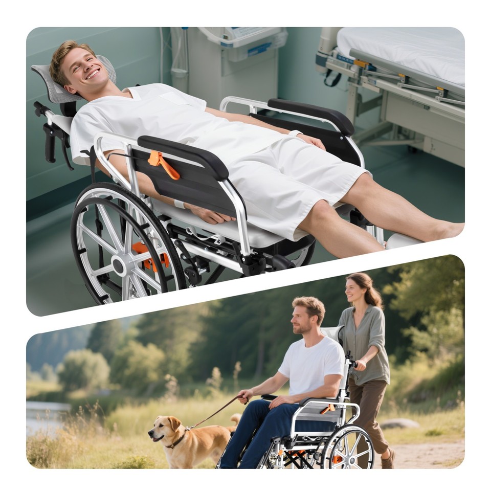 3-in-1 Multi-Nursing Wheelchair, Foldable Transport Wheelchair, Support ...