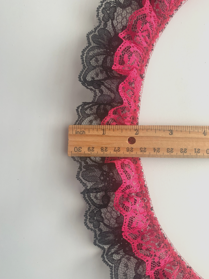 Hot Pink and Black Double Ruffled Lace Trim, 2 Tier Lace, 2 YARDS | eBay