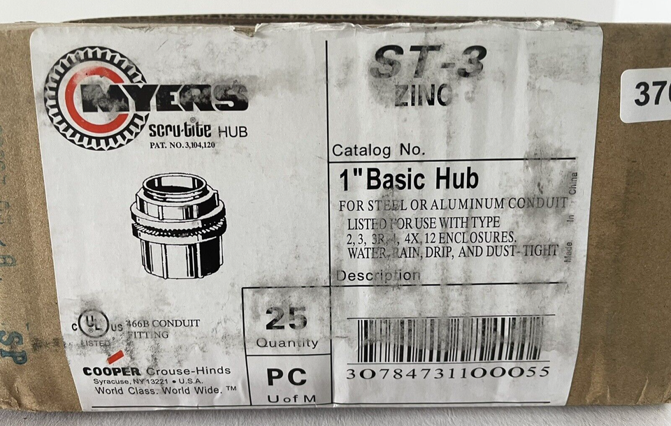 NEW Myers Meyers ST-3 SCRU-TITE 1" NPT Basic Conduit Hub Connector 466B ...