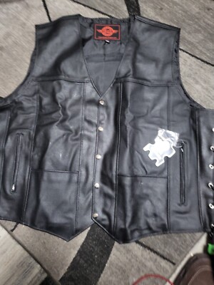 Alpha Cycle Gear Leather Vest 7XL Motorcycle Club Riding Biker W/carry ...