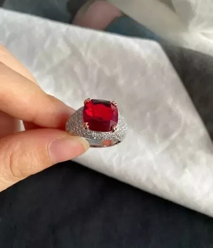 3Ct Round Cut Lab Created Red Ruby Anniversary Men's Ring 14K White ...