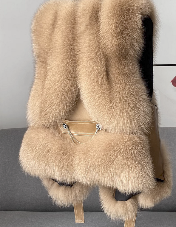 Women Real Fox Fur Vests Luxury Fluffy Gilet Leather Belt Waistcoat ...