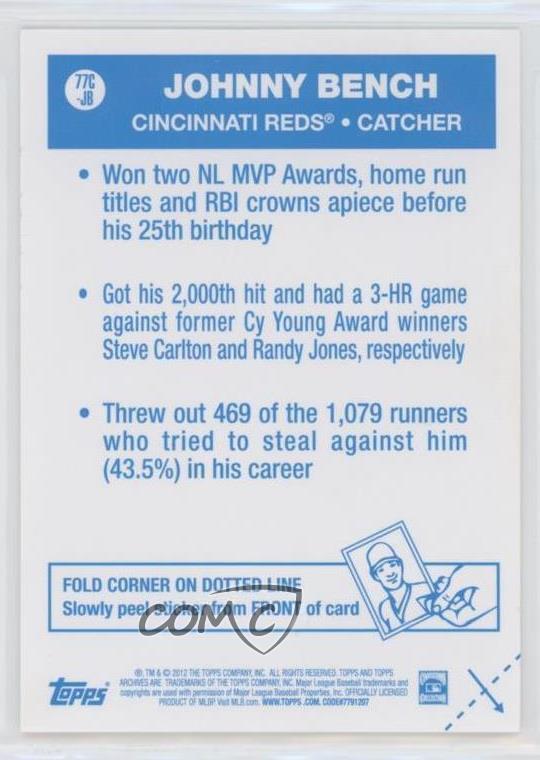 2012 Topps Archives 1977 Cloth Patch Johnny Bench #77C-JB Patch HOF | eBay