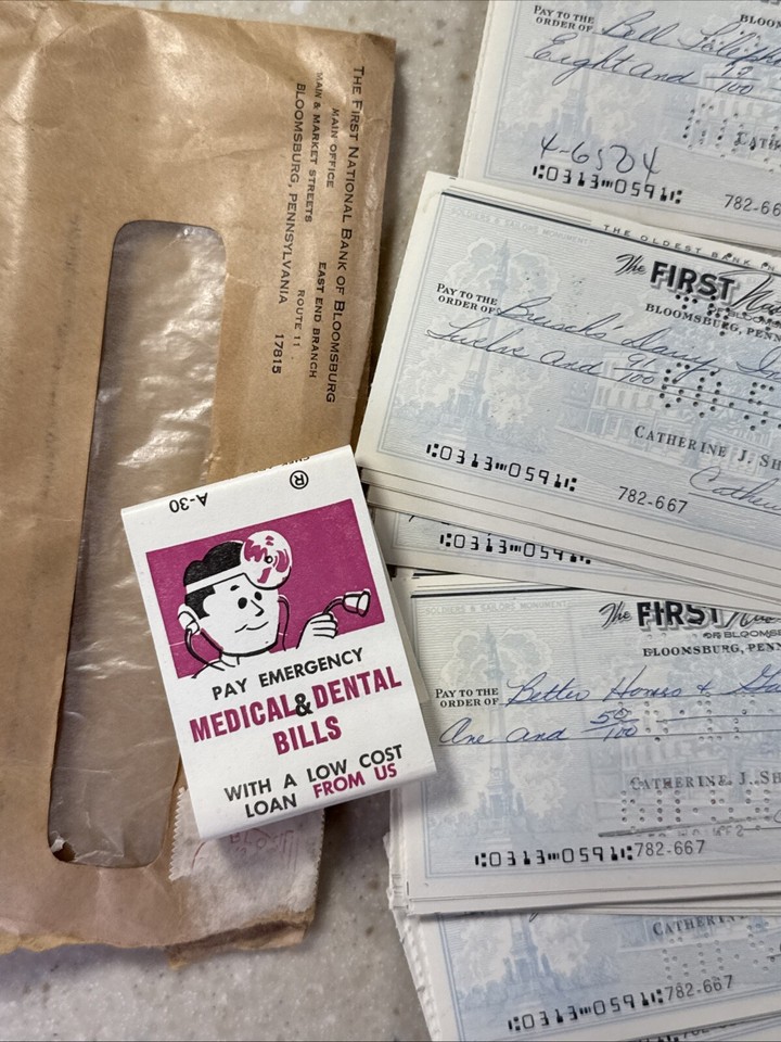 40+ 1965 Bloomsburg Pennsylvania First National Bank Checks & Statement ...