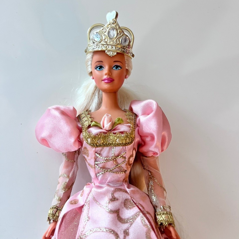 Mattel Barbie Rapunzel Doll 1997 Pink Dress Long Blonde Hair Gold Crown ...