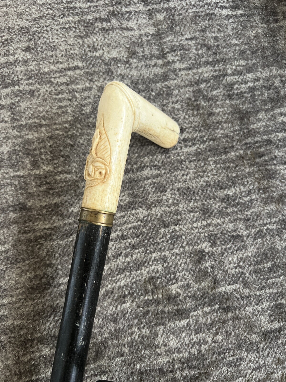 Antique vintage walking cane with bone carved handle | eBay