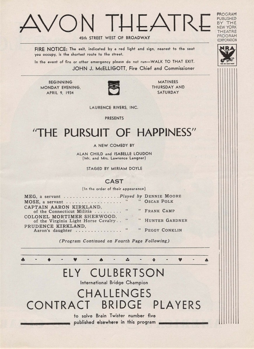 Peggy Connelly Avon Nationwide Theater Listings The New York Times