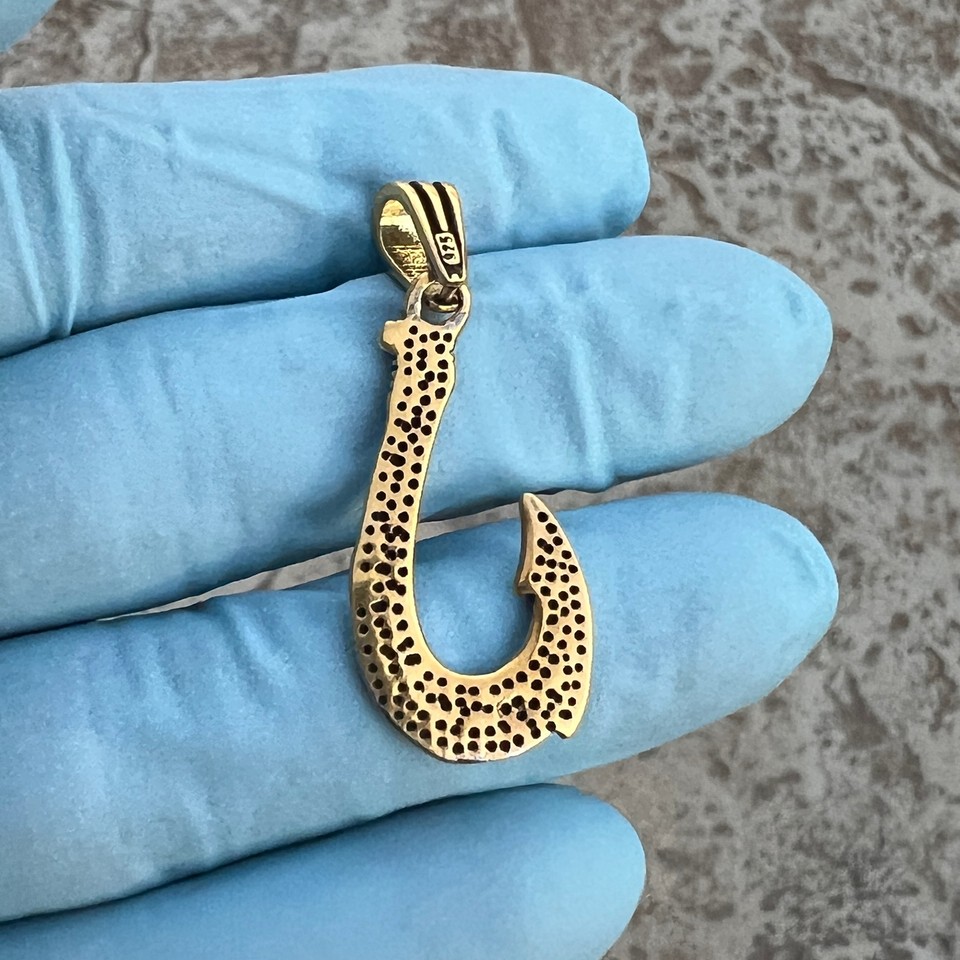14k Gold Plated Real 925 Silver Hawaiian Fishing Fish Hook Tribal Makau ...