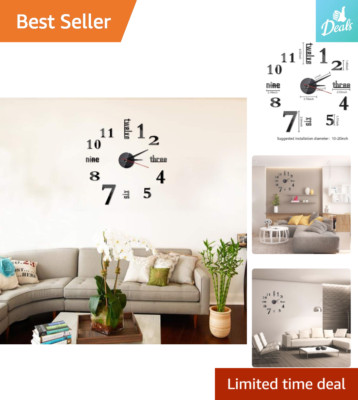 Large Frameless Wall Clock 10inch-20inch Round Shape Black 3D Quartz ...