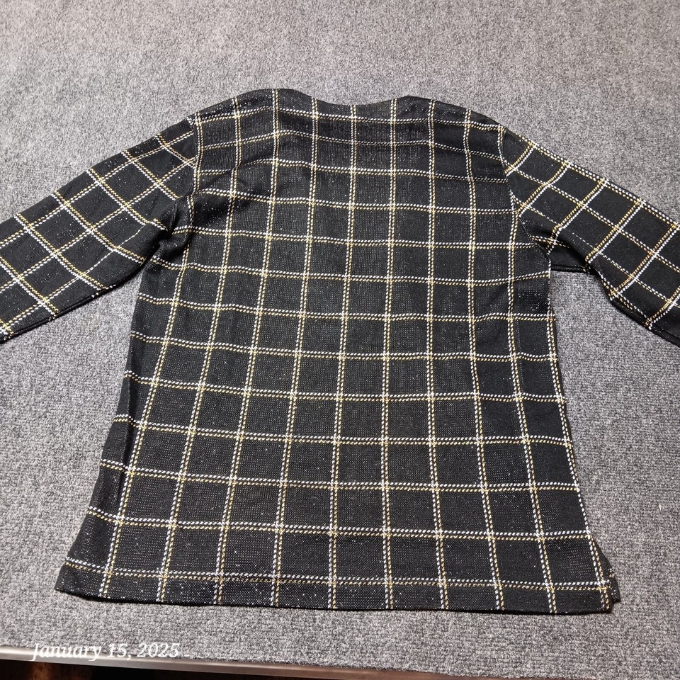 VTG Cathy Daniels Shirt Women Large Black Metalic Plaid Long Sleeve ...