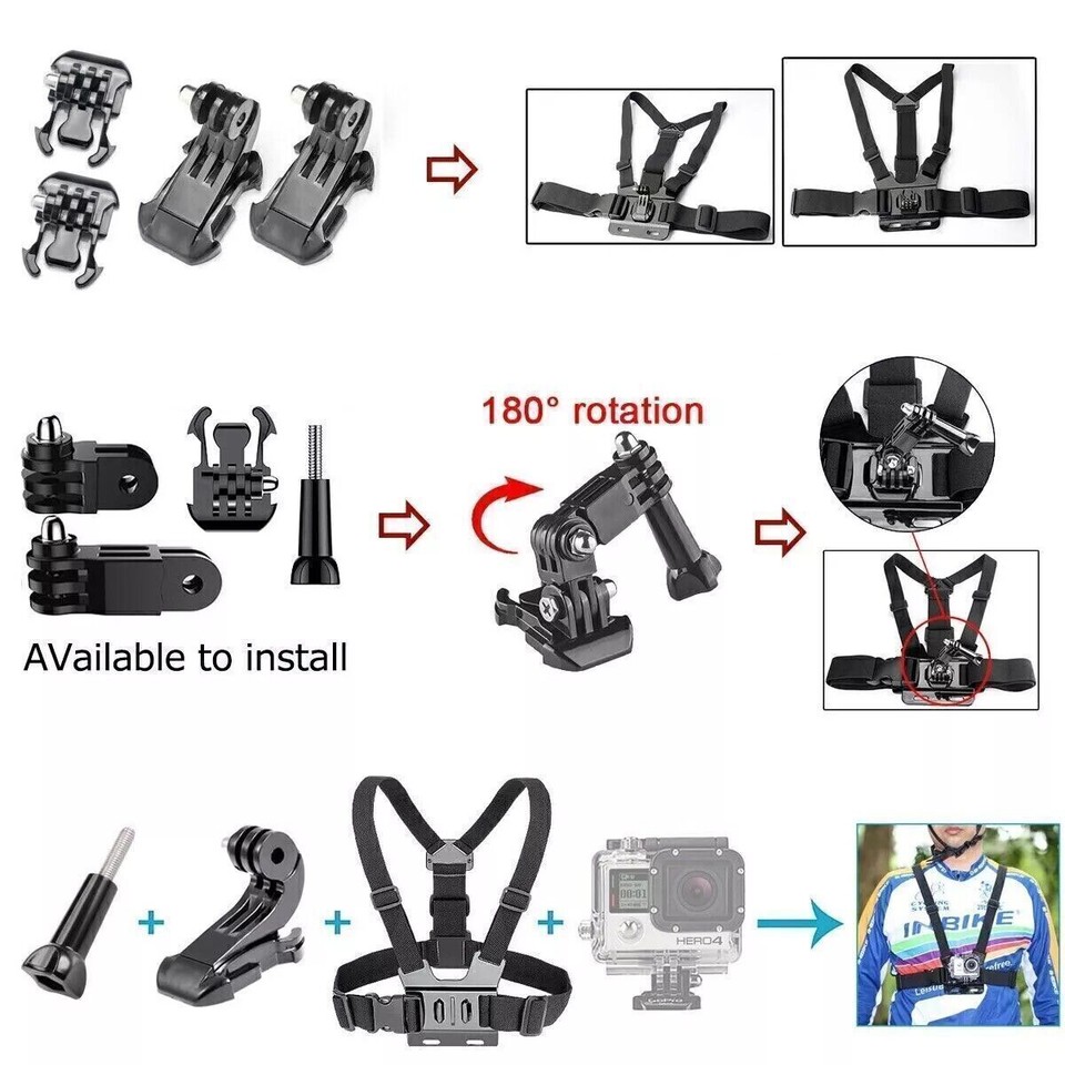 50 Pcs For Gopro Hero 10 11 12 8 7 6 5 Accessory Kit Bundle Chest Head ...