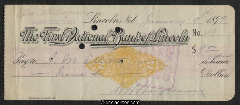 BANK CHECK RN-X7 Lincoln, Nebraska. First National Bank of Lincoln | eBay