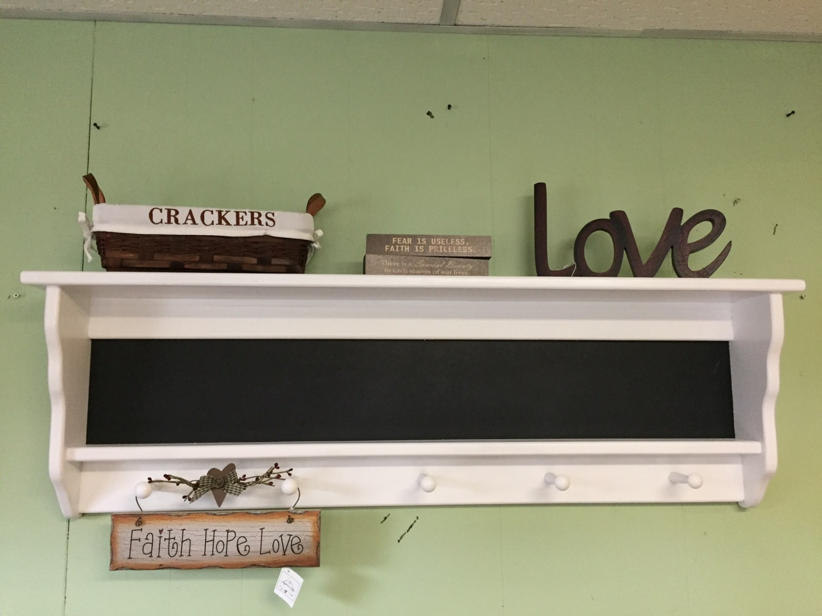 Chalkboard Message Coat Rack Shaker White Country Wall Shelf 42" Wood 2 ...