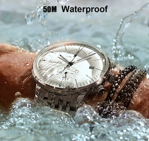 LUOBIN Mens Watch Automatic White Dial Stainless Bracelet-Us Stock ...