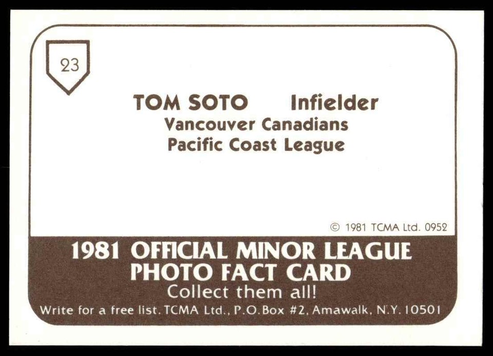 1981 TCMA Vancouver Canadians Tom Soto Vancouver Canadians #23 | eBay