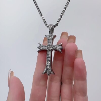Double Cross Stainless Steel Men Necklace Stainless Steel Pendant Inlay ...