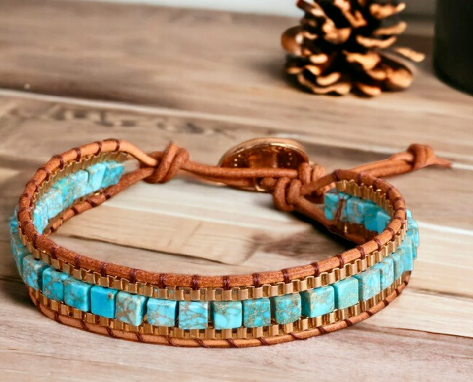 Natural Imperial Turquoise Stone Dainty Clear Quartz Minimalist Women ...