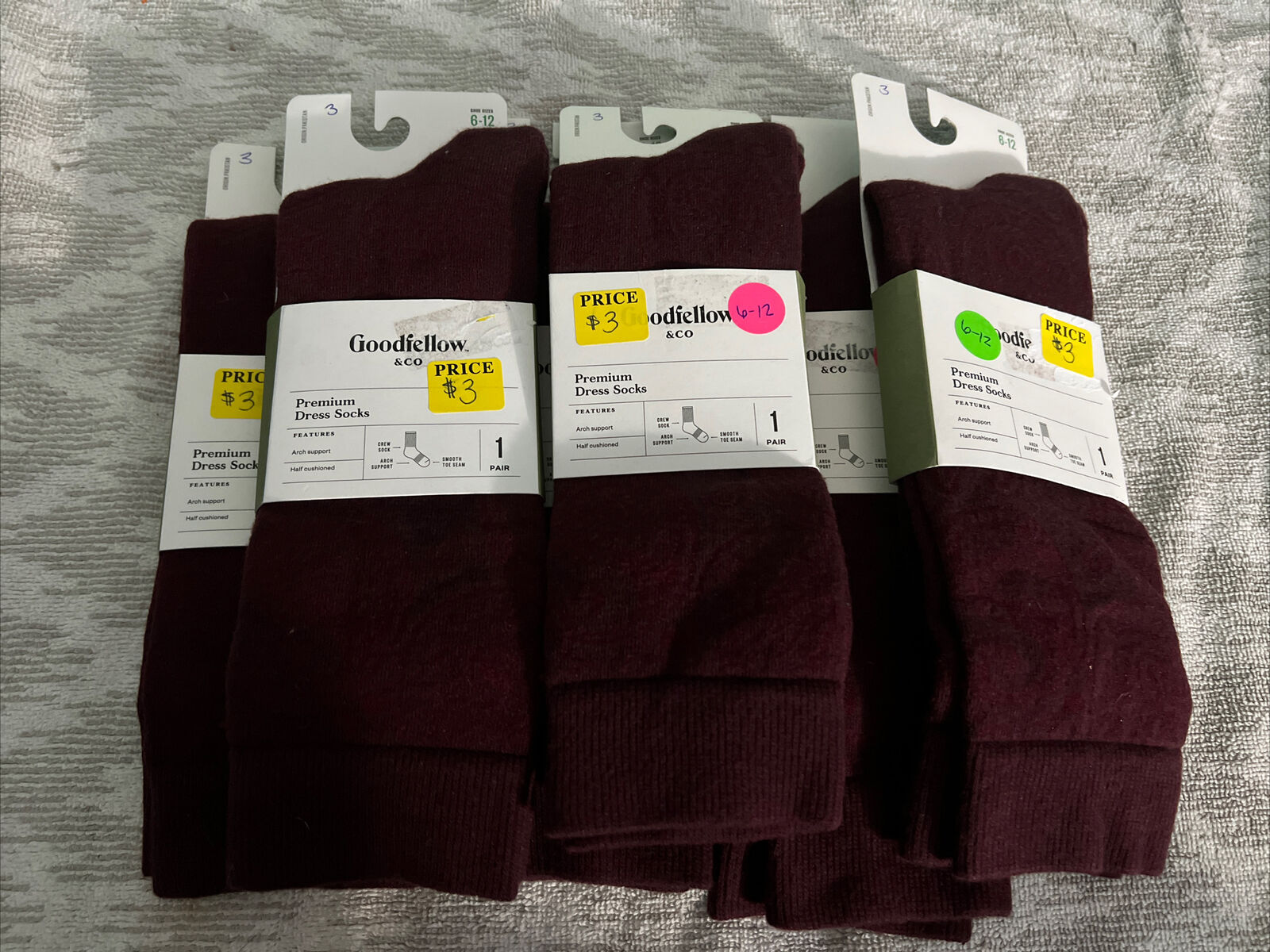 Goodfellow & Co Mens Premium Dress Crew Socks Size 6-12 Maroon Red 1 ...