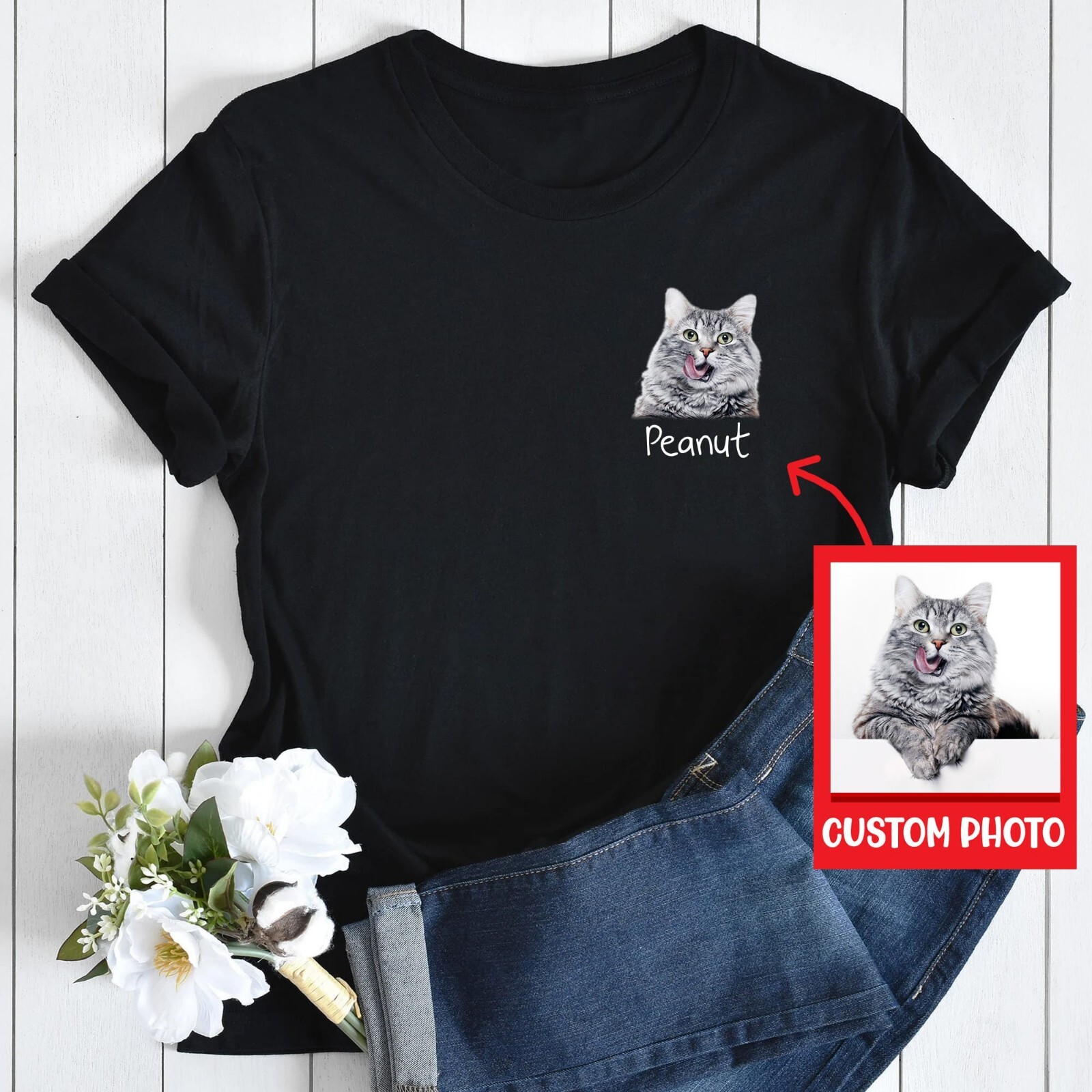 Custom Cat Shirt, Personalized Cat Photo and Name Shirt, Custom Name ...