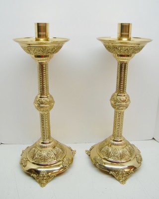 PAIR OF BRASS ALTAR CANDLESTICKS 16 1/2" - 363 - (CHURCH CATHOLIC) | eBay