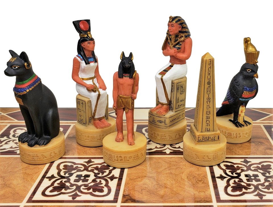 Egyptian Anubis Anubis Buff & Gold Chess Men Set With 17" Burlwood ...