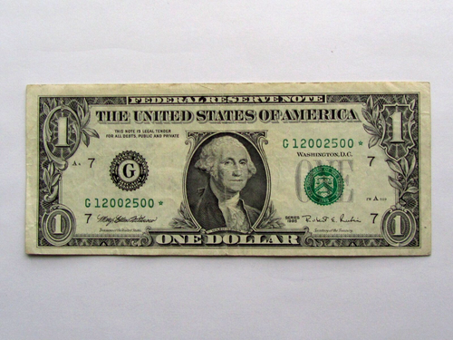 U.S 1995 1 Dollar Fancy Number Star Note G 12002500 * Circulated VF-XF ...