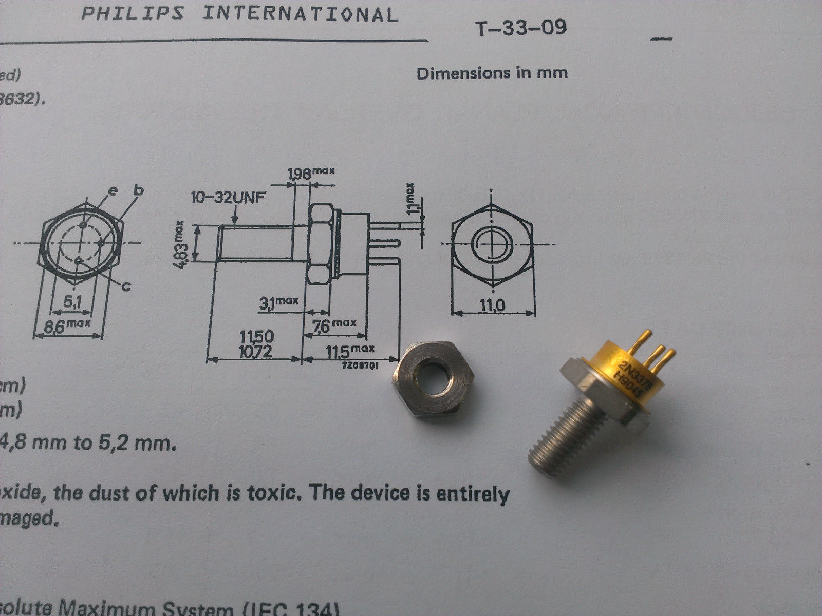 1 Stück Genuine Vintage Philips 2N3375 RF (HF) Power Transistor VHF/UHF ...