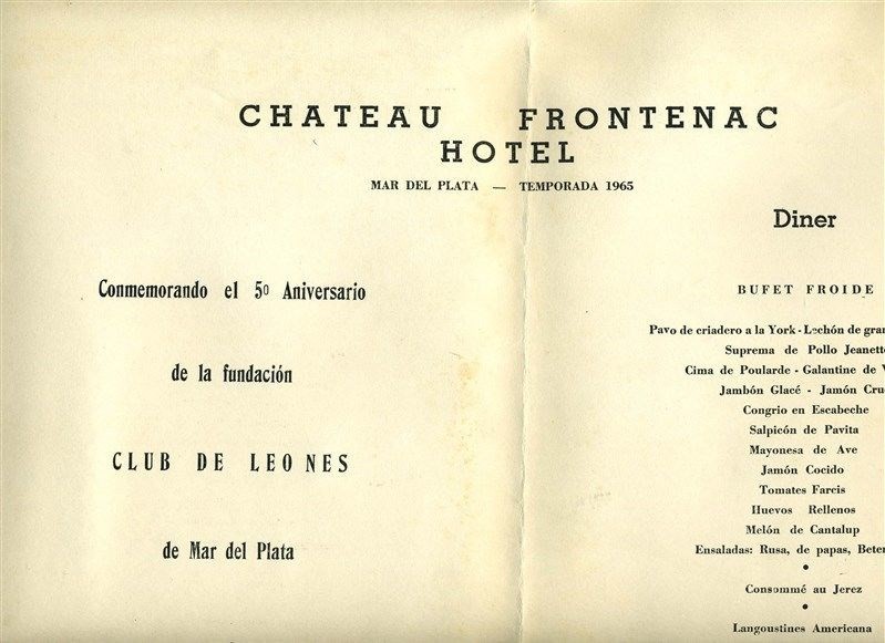 Hotel Chateau Frontenac Menu Mar Del Plata Buenos Aires Argentina ...