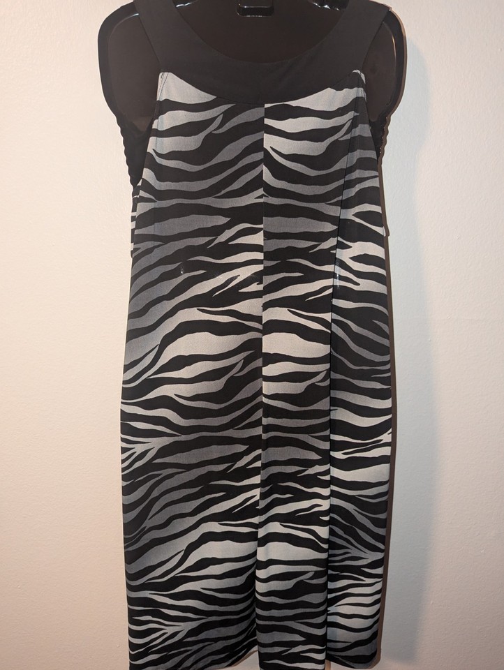 Ellen Parker 2X Sleeveless Zebra Stripe Dress Scoop Neck Midi Length | eBay