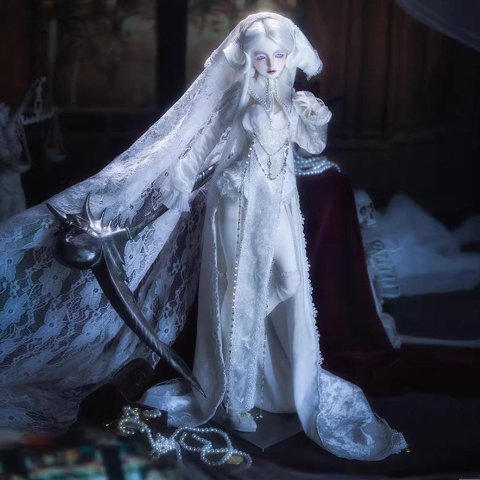 Full Set 1/4 BJD Doll Jointed Face Makeup Angel Goat Horn Bride Lace ...