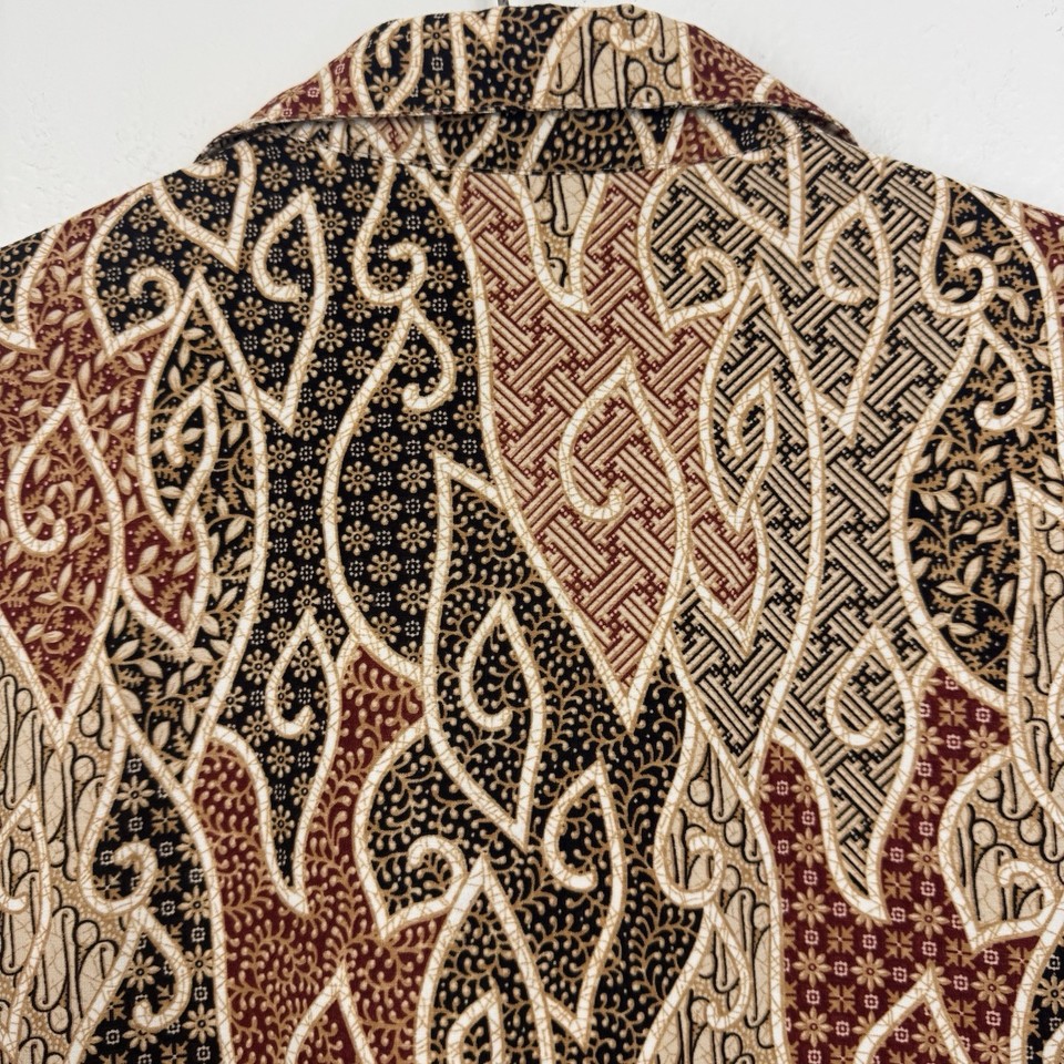 Vintage Danar Hadi Batik Indonesia Button Down Shirt Mixed Print Tan ...