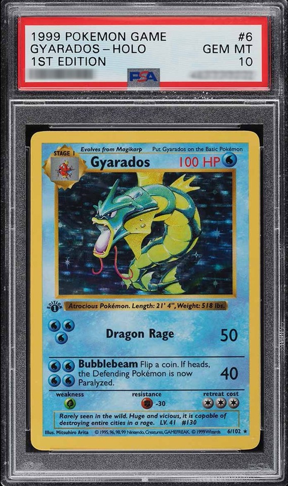1999 Pokemon Base Set 1st Edition Shadowless Holo Gyarados #6 - PSA 10 ...