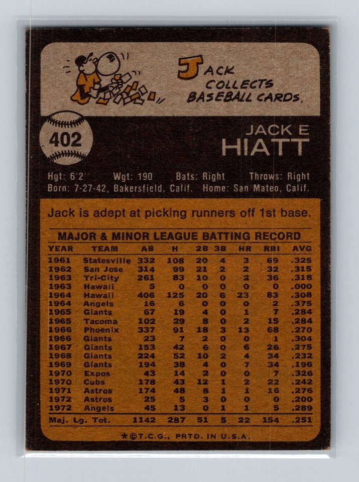 1973 Topps Jack Hiatt California Angels Baseball Card #402 | eBay