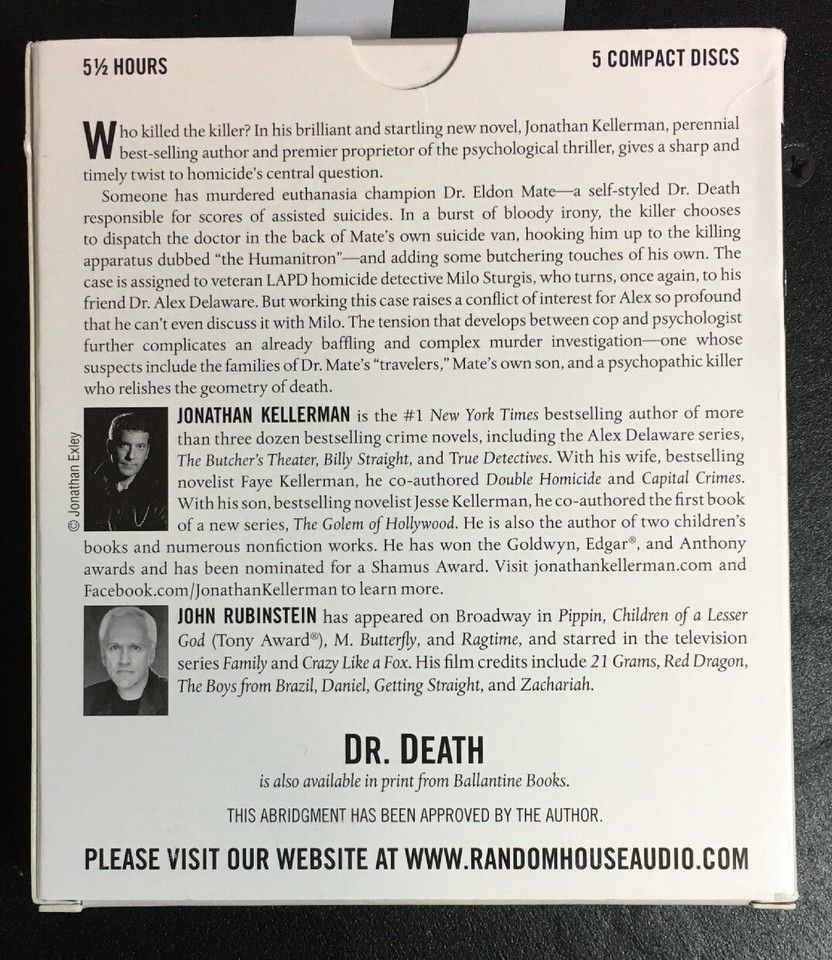 DR. DEATH by Jonathan Kellerman Audiobook 5 CD's 5 1/2 hrs. 9780375416170 | eBay