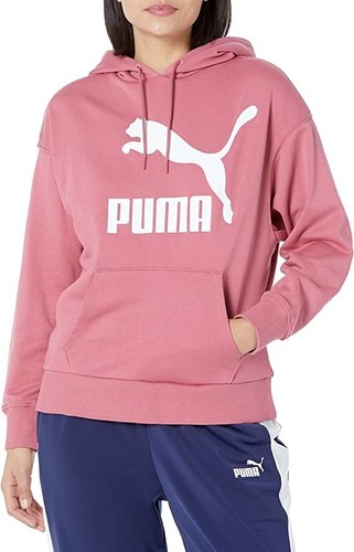 Puma Women's Pink/Mauvewood Cotton Solid Logo Pullover Hoodie Plus Size ...