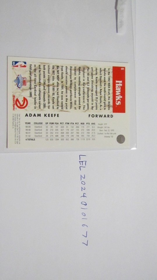 1992 1993 Upper Deck Adam Keefe signed basketball Card | eBay