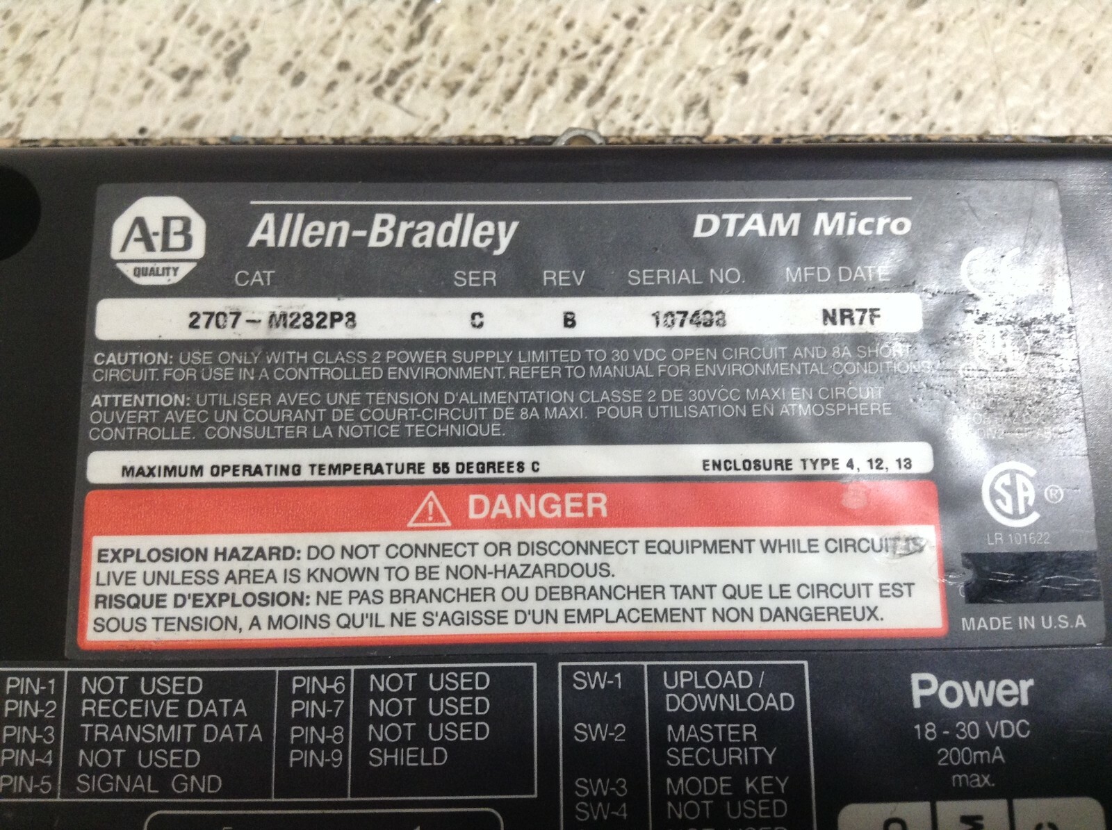 Allen Bradley 2707-M232P3 DTAM Micro Operator Interface Ser C Rev B ...