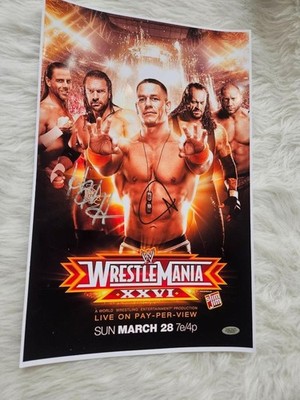 TRIPLE H HHH JOHN CENA DUAL HAND SIGNED AUTOGRAPH 11X17 WRESTLEMANIA ...