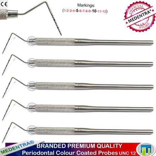 5PCS Perio 12-UNC Color-Coded Probe Examination Pocket Depth Marking ...