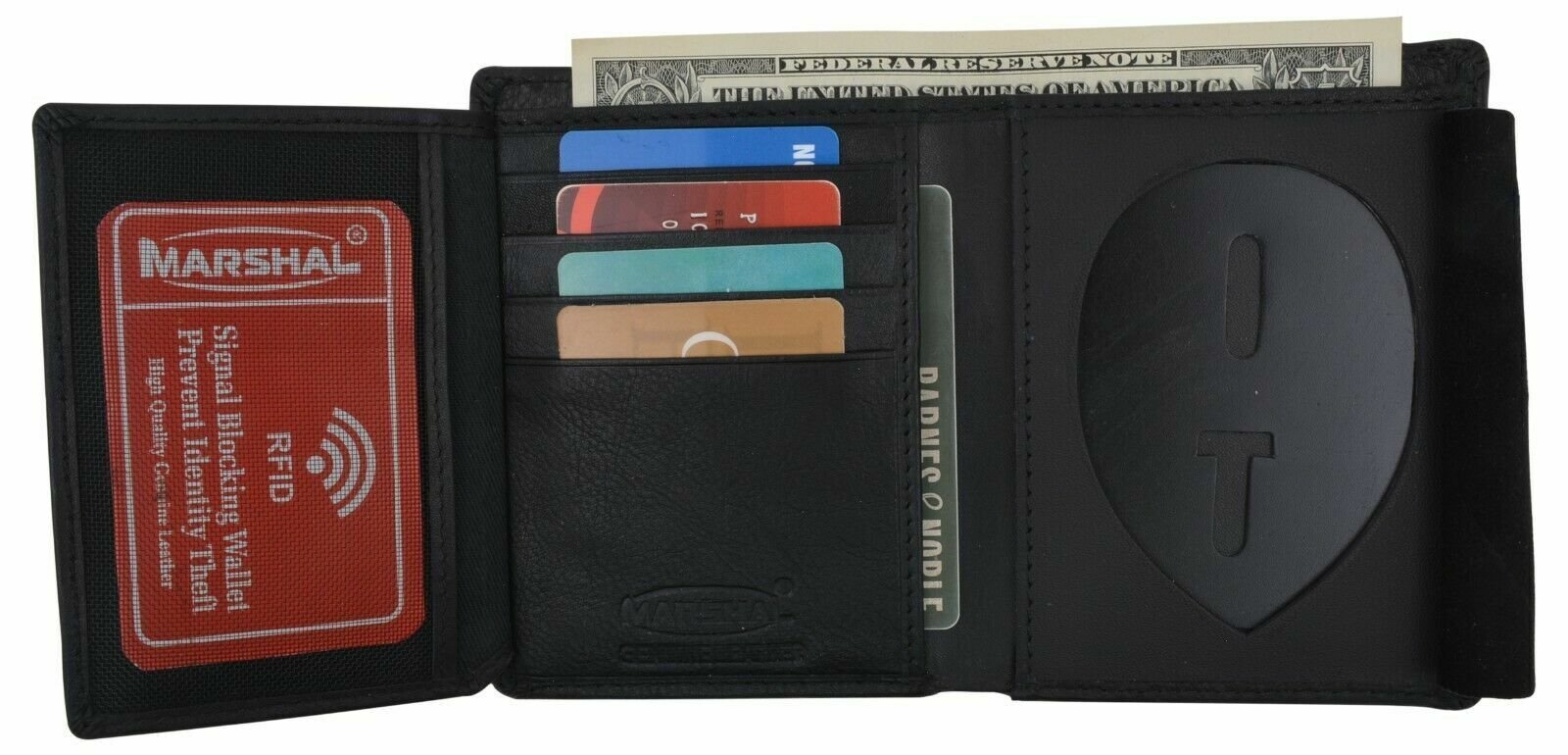 Police Wallet with Badge Holder RFID Genuine Leather Badge Trifold ID ...